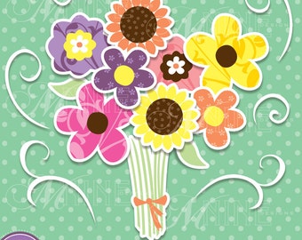 FLOWER BOUQUET Digital Clipart Flowers Clip Art, Instant Download ...