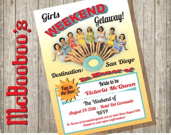 Girls Weekend Getaway Invitation to a tropical beach location.