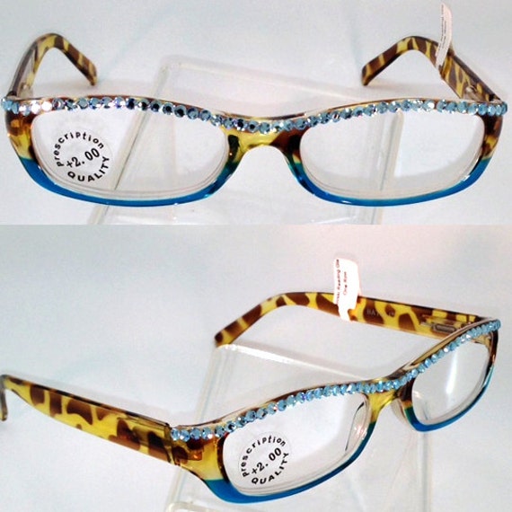 Items Similar To Swarovski Crystal Embellished Reading Glasses Aqua Leopard On Etsy
