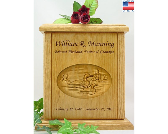 Carved Two Loons Cremation Urn W-106