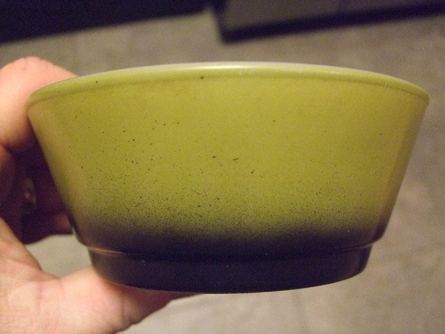 Vintage Fire King Anchor Hocking Ware Avocado or Olive Green over Black ...