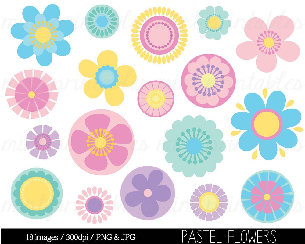 Flower Clipart Clip Art Pink Flowers Pastel Flowers Retro