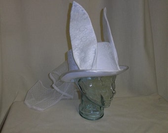 Top Hat with Ears White Black and Red by RoyalHouseOfWhimsy