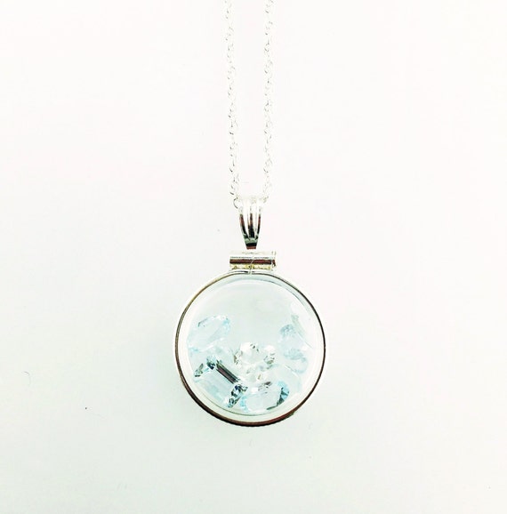 Aquamarine Gemstone Shaker Locket Necklace March by ShopCheni