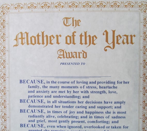 Items similar to Mother of the Year Award scroll mini poster vintage ...