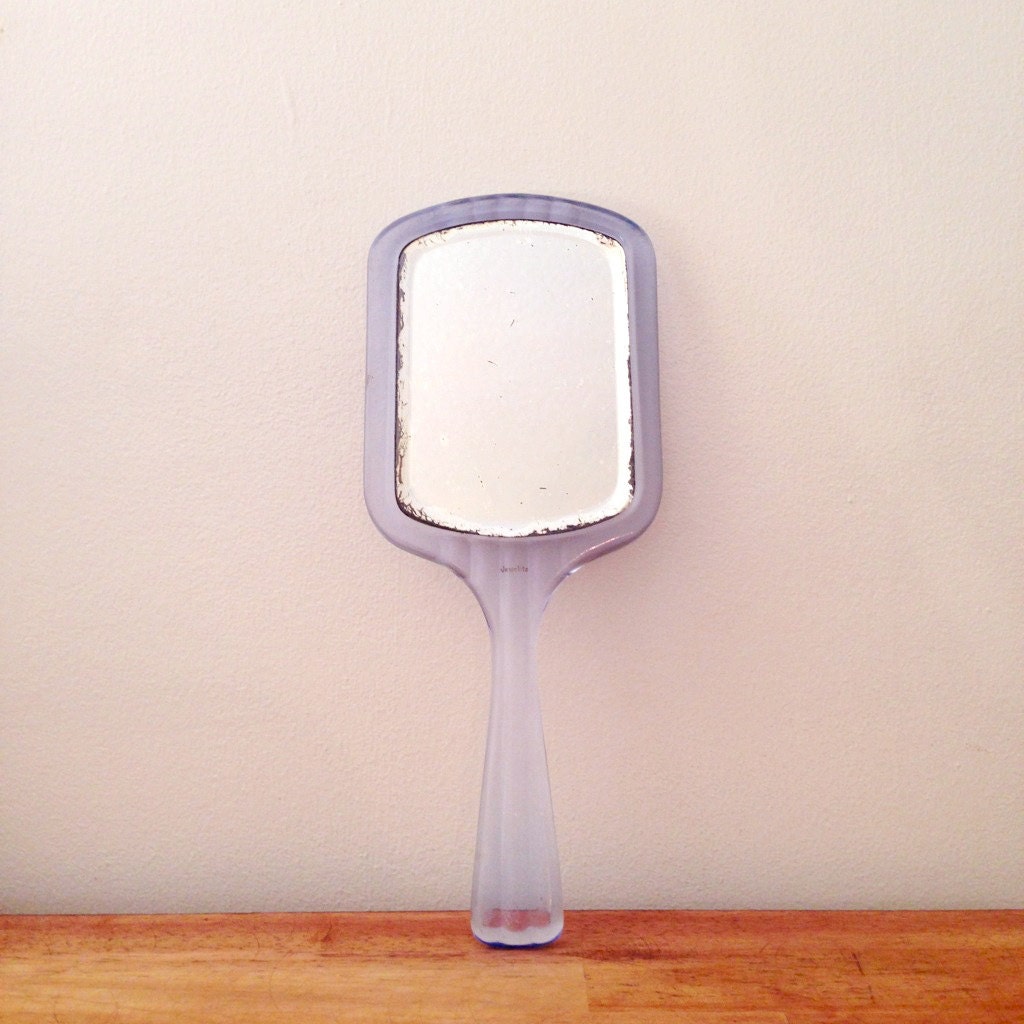 Vintage 1940s Lucite Hand Mirror by Jewelite, Art Deco, Light Blue ...