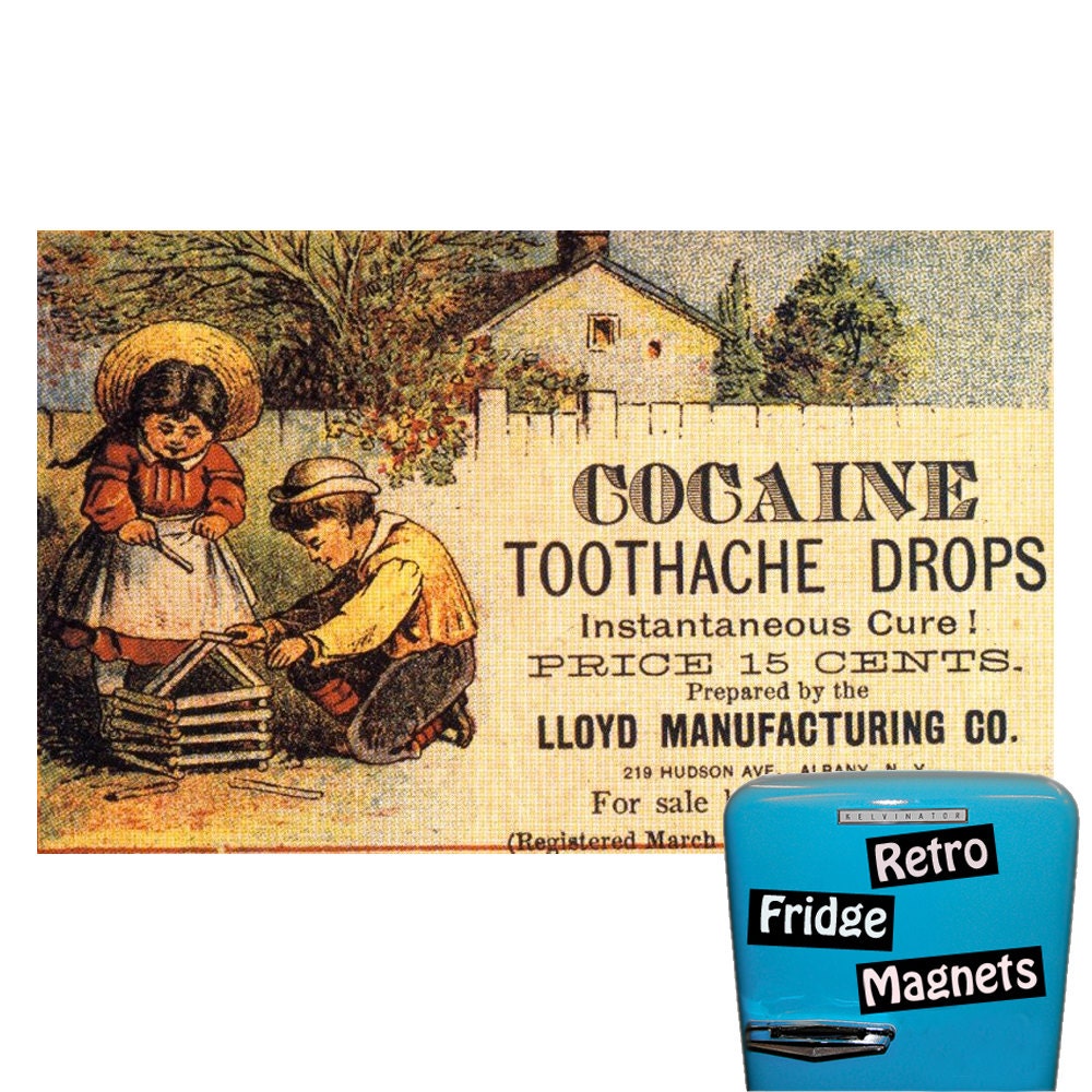 Funny Cocaine Toothache Drops Magnet Free by RetroFridgeMagnets