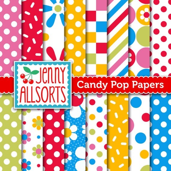 Candy Pop Digital Scrapbook Paper Bright Primary Color