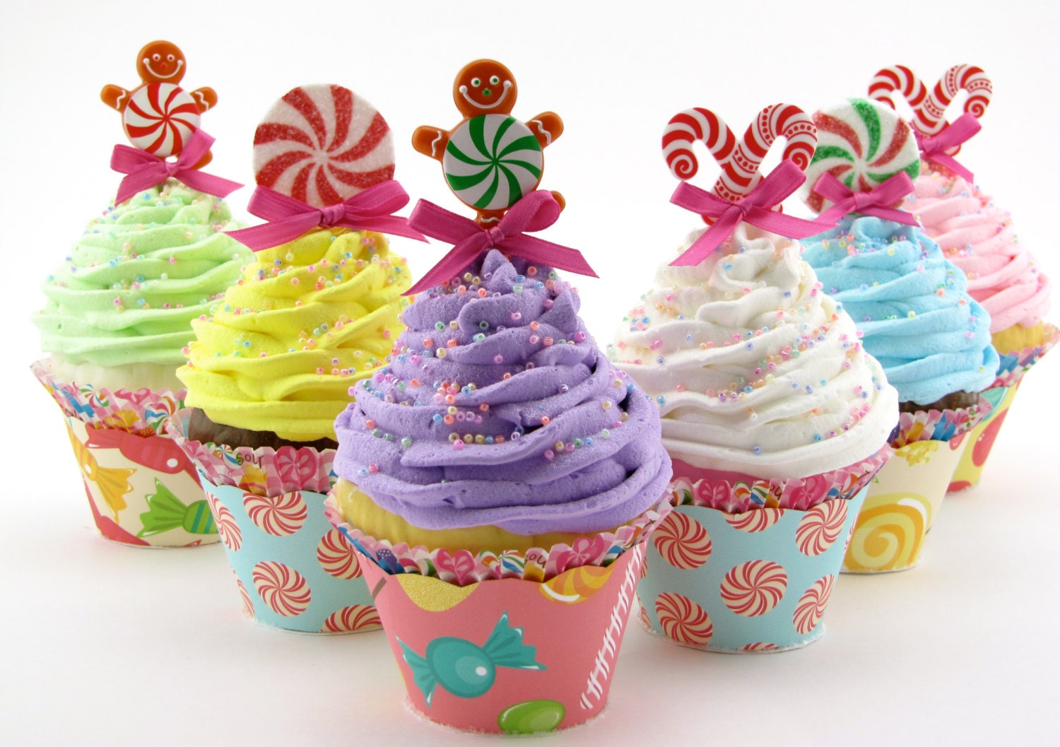 Candy Land Fake Cupcakes Set 6 Standard Size Cupcakes Candy
