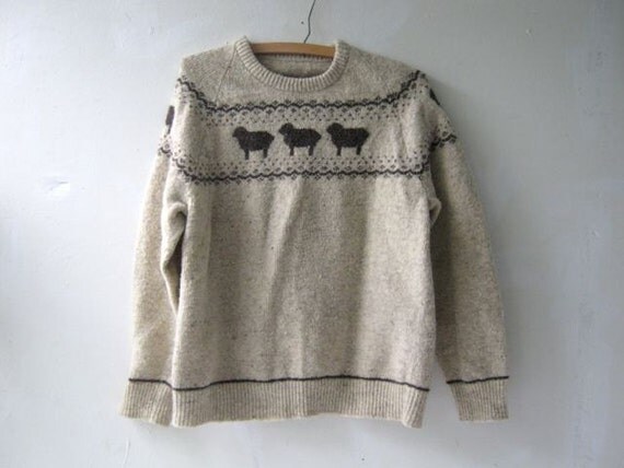 80s wool sweater. sheep sweater.