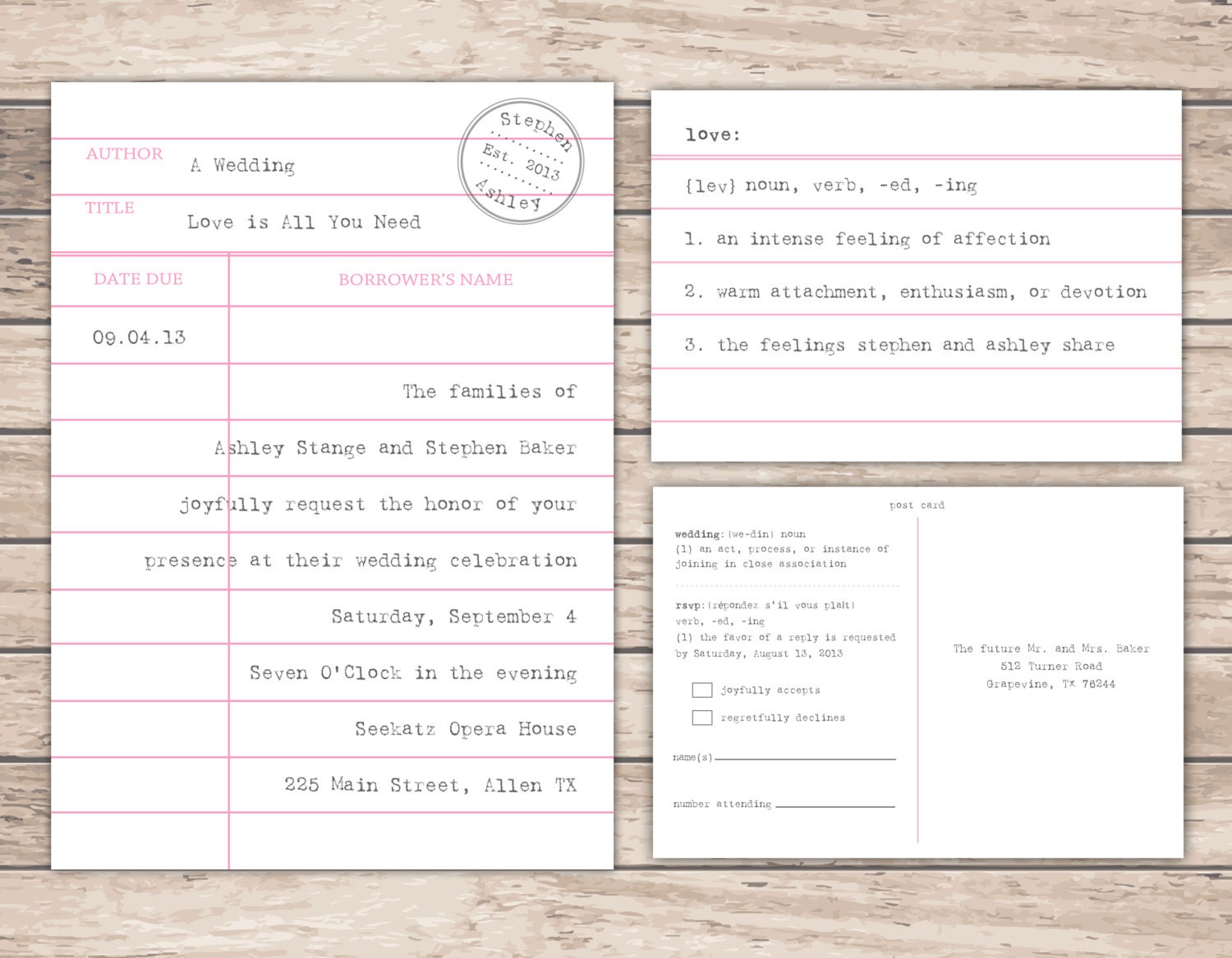 Modern Library Card Wedding Invitation and RSVP by CooperJane