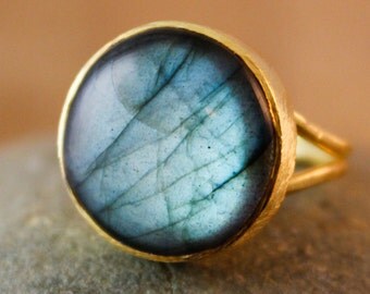 Midnight Blue Green Labradorite Ring - Round Cut - Adjustable Ring ...