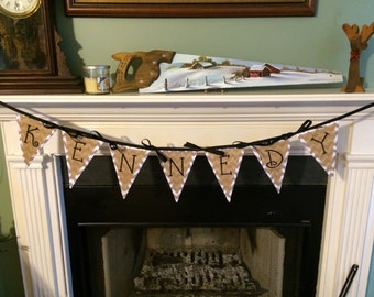 Custom Banner Bunting with Green Teal Brown Stripes by diturpin