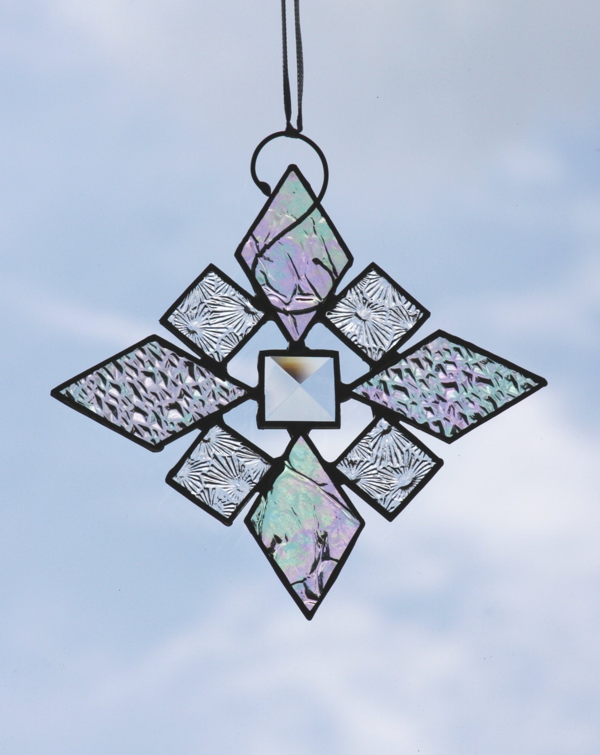 Stained Glass Iridescent Snowflake by stainedglassturtle on Etsy