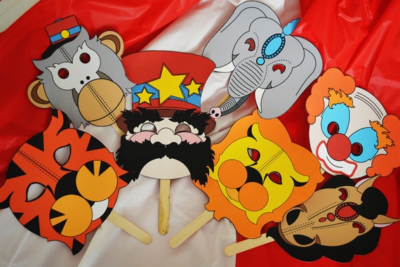 Print Your Own Circus Masks Ringmaster Lion Tiger Elephant