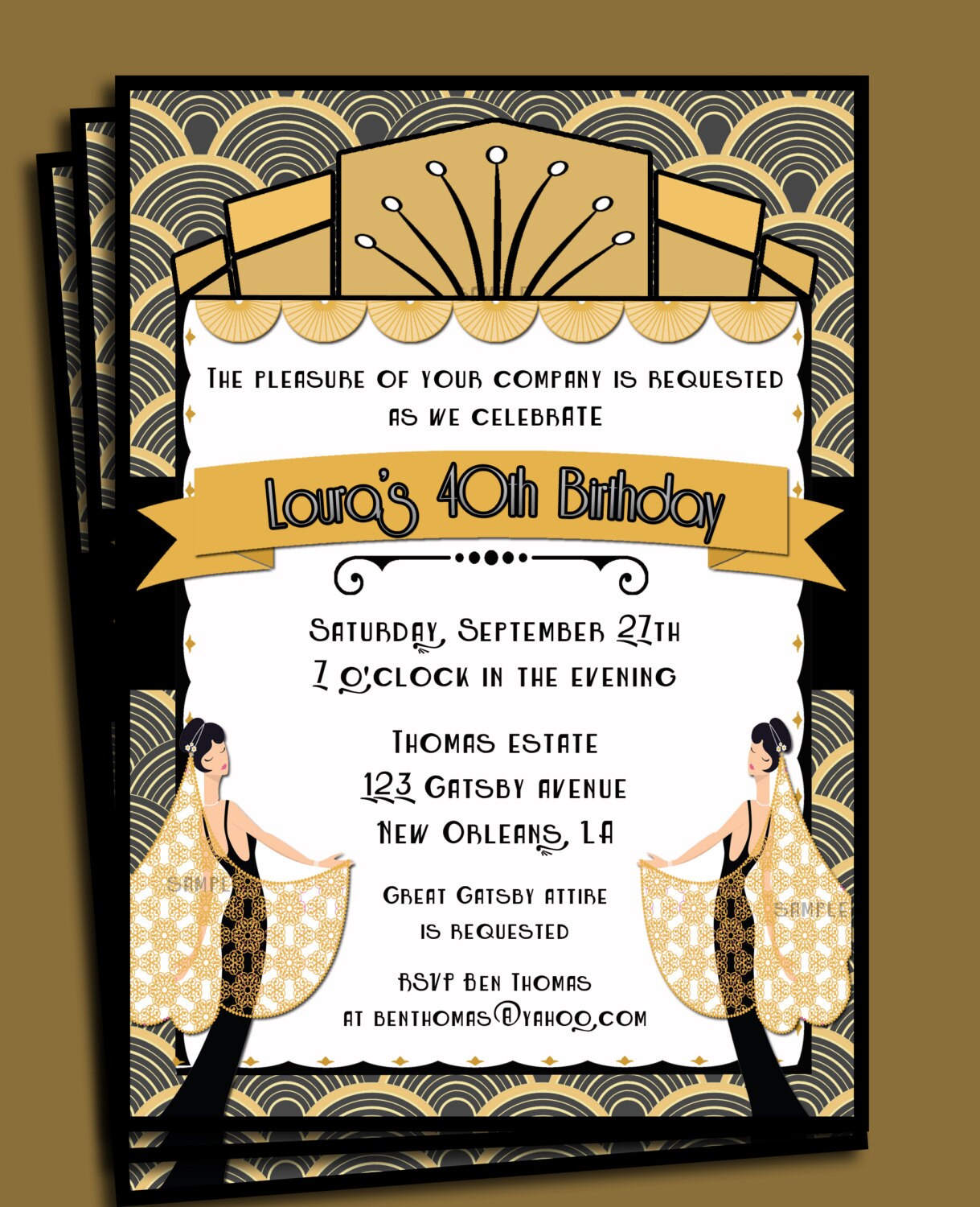 Art Deco Invitation Printable Or Printed With FREE SHIPPING