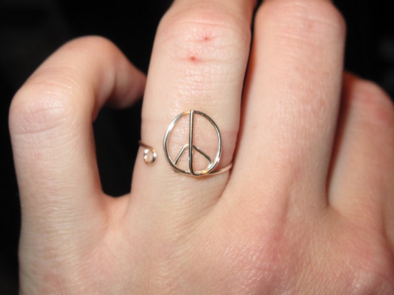 Wire Wrapped Peace Sign Ring MADE to ORDER