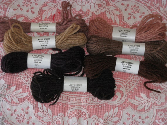 Appleton Wool Tapestry Needlepoint Yarn Lot of 7 Skeins Earth