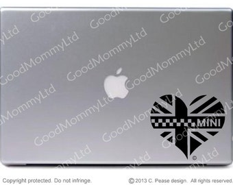 Iconic Mini Heart Decal for your Laptop, Ipad. Mini Cooper Inspired