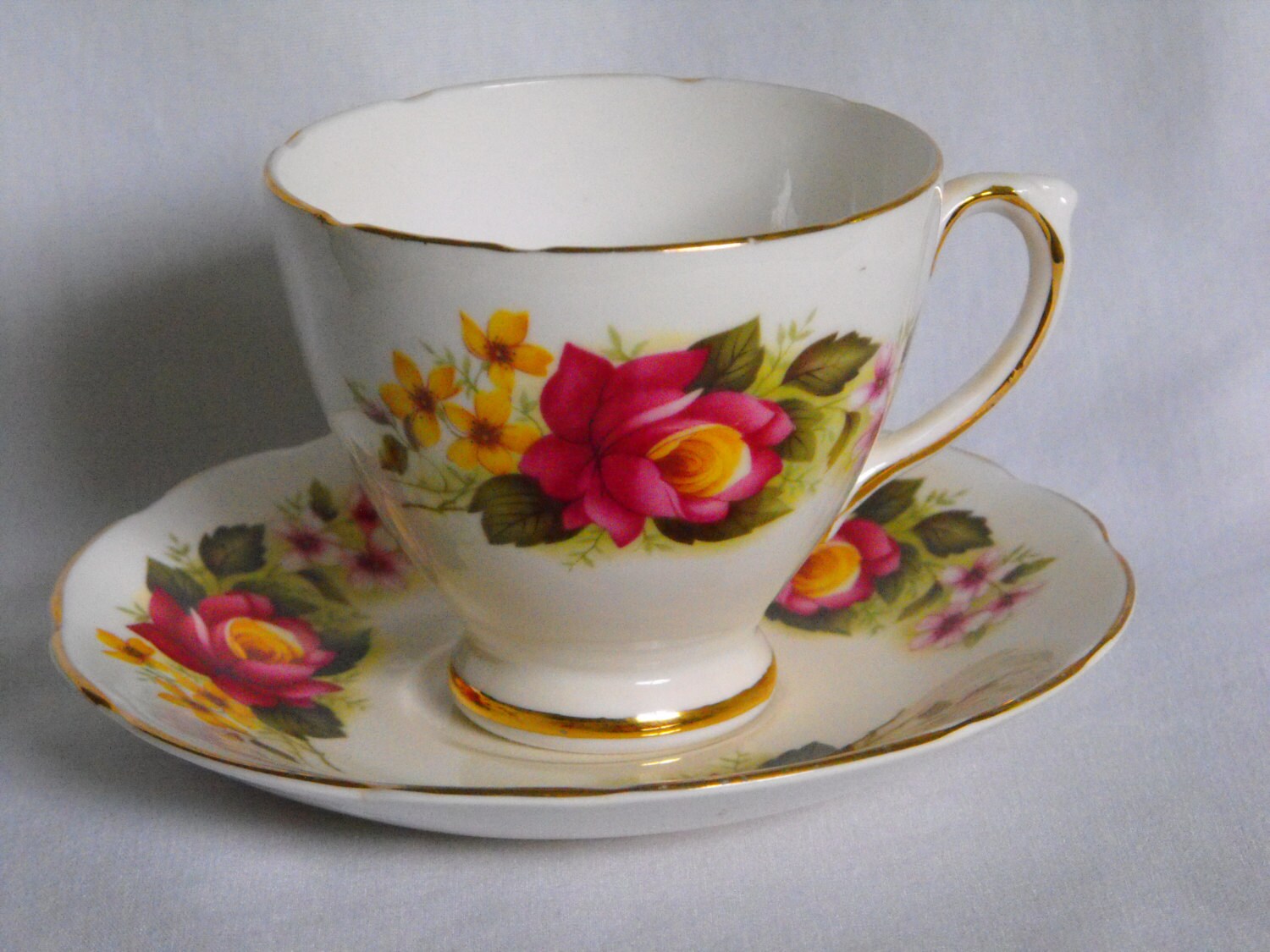 Vintage Royal Sutherland Fine Bone China Blooming Rose Teacup