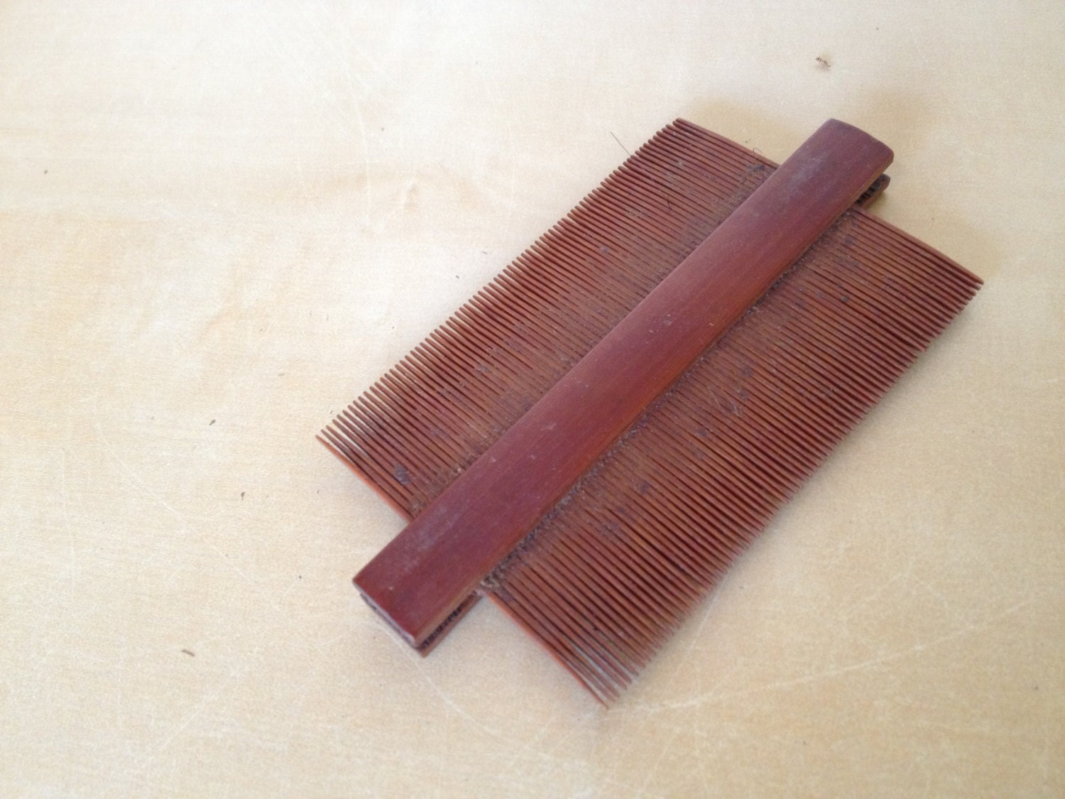 Rustic simple old Japanese hand-carved two-sided wooden kushi hair comb ...