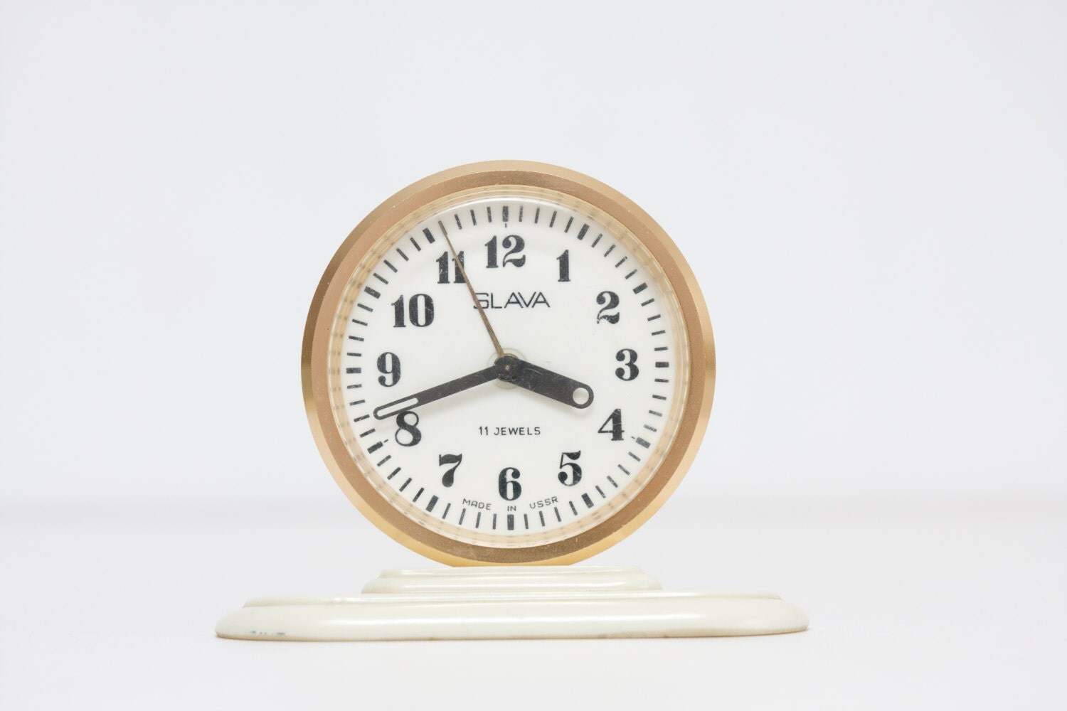 Desk Alarm Clock, Vintage Gold Yellow and Blue Slava Clock, Russian ...