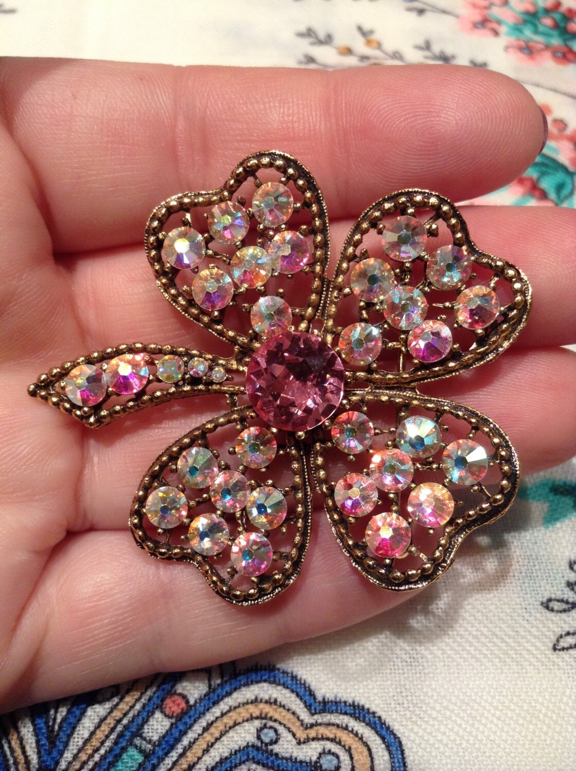 Vintage Signed Weiss AB Four Leaf Clover Brooch with Pink Center. 1960s ...