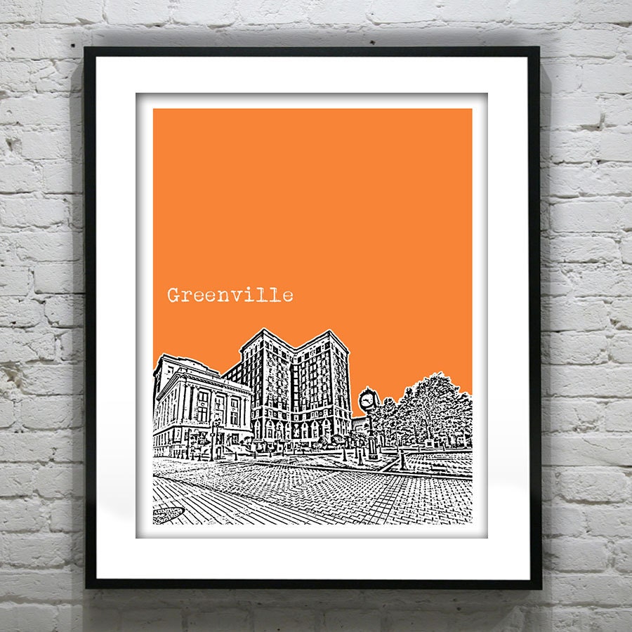 Greenville South Carolina City Skyline Poster Art Print SC