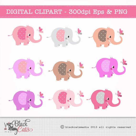 Baby Elephant Svg Clipart Set Pink Elephant Baby Shower