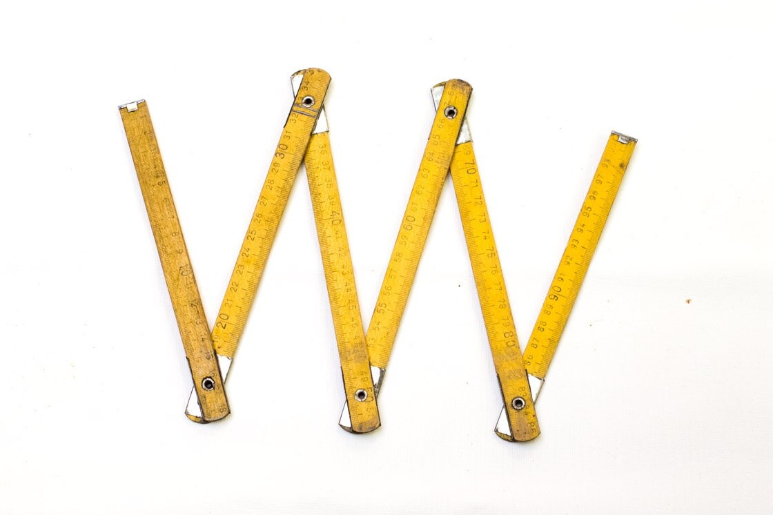 Vintage Yellow Wooden Folding Ruler, Vintage Measuring Tool, Orange ...