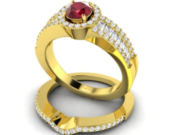 Ruby Bridal Set | Ruby and Diamond Engagement Ring | Ruby Wedding Ring ...