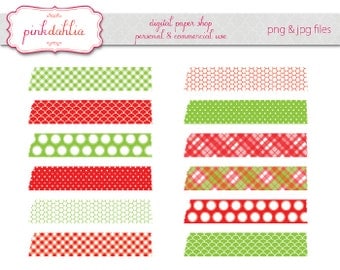 christmas washi tape clip art graphics digital washi tape red green ...