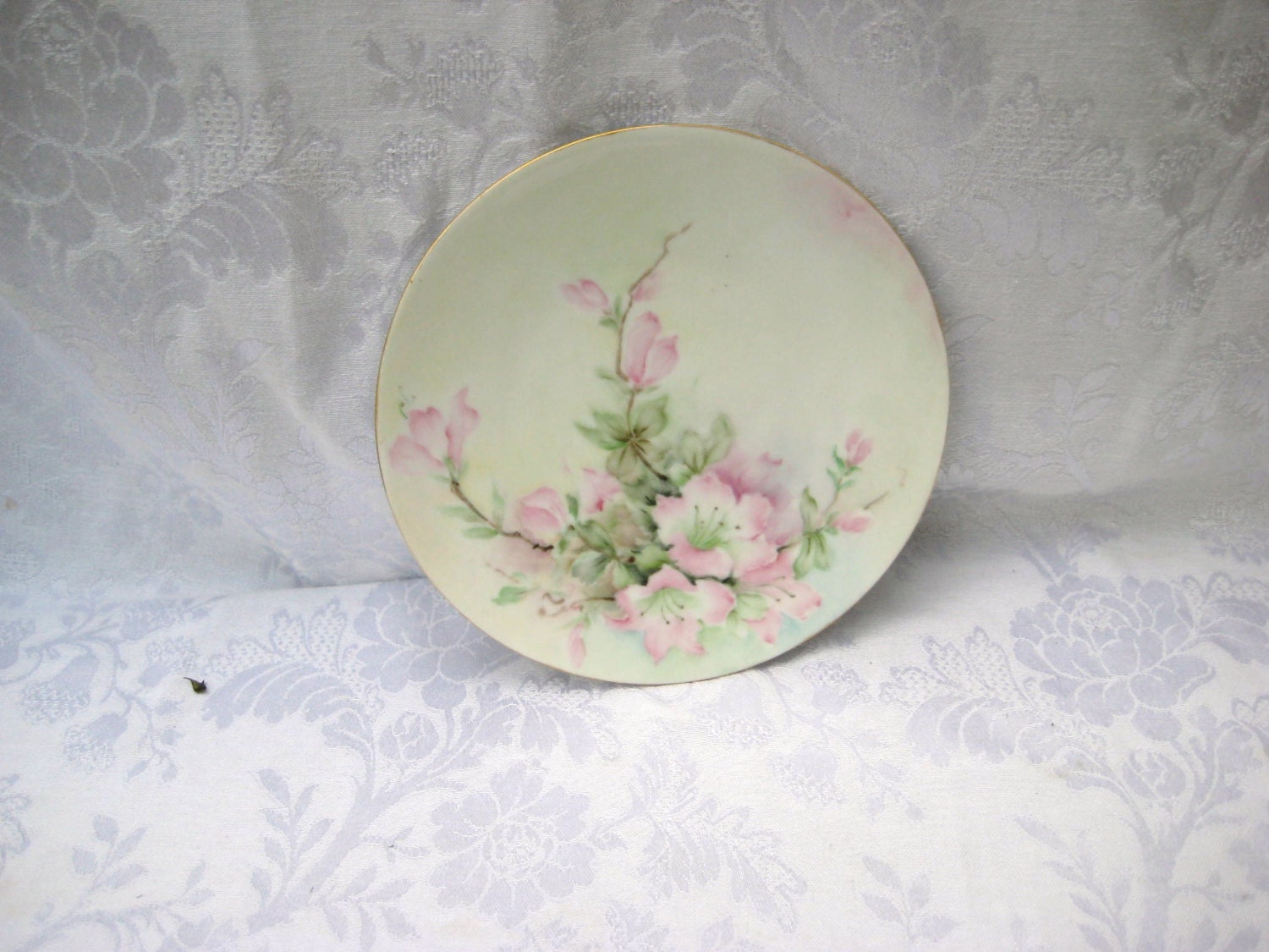 Lovely pink floral plate, hand painted, shabby china, country cottage ...