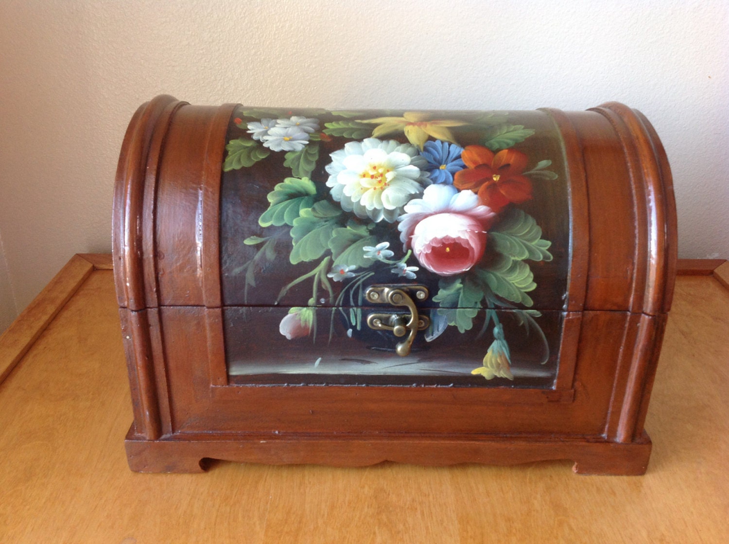 Vintage Wood Tole Painted Chest with Floral Design – Haute Juice