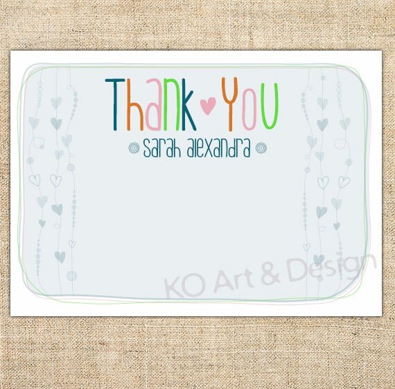 Cute Personalized Thank You Note for Kids Printable by koartdesign