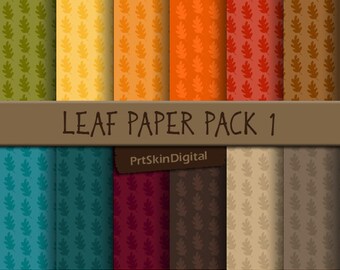 Autumn Leaves Digital Paper Pack with Leaf & Gingham patterns