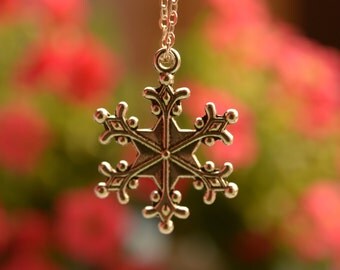 Retro silver necklace-snowflake necklace-winter necklace-snowflake ...