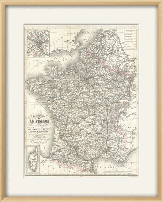 France map print map vintage old maps by VictorianWallDecor