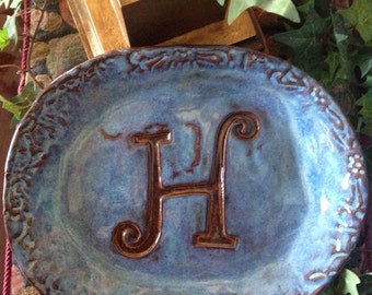 Stoneware Oval Initial Pottery Plate ( Custom Order)