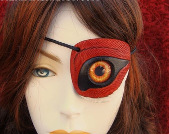 Red Fox Eye Eyepatch... handmade carved leather eye patch with hand ...