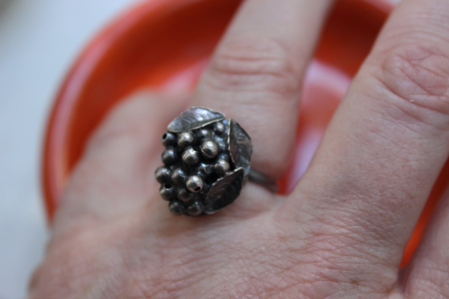 Sterling Silver Shank Grape Cluster Ring Adjustable VINTAGE by