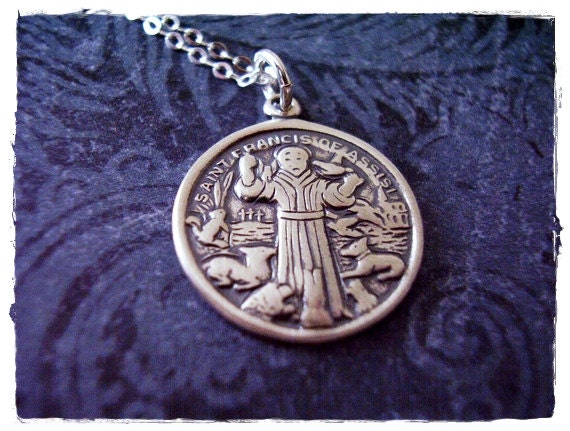 Round Saint Francis of Assisi Necklace Sterling Silver Saint