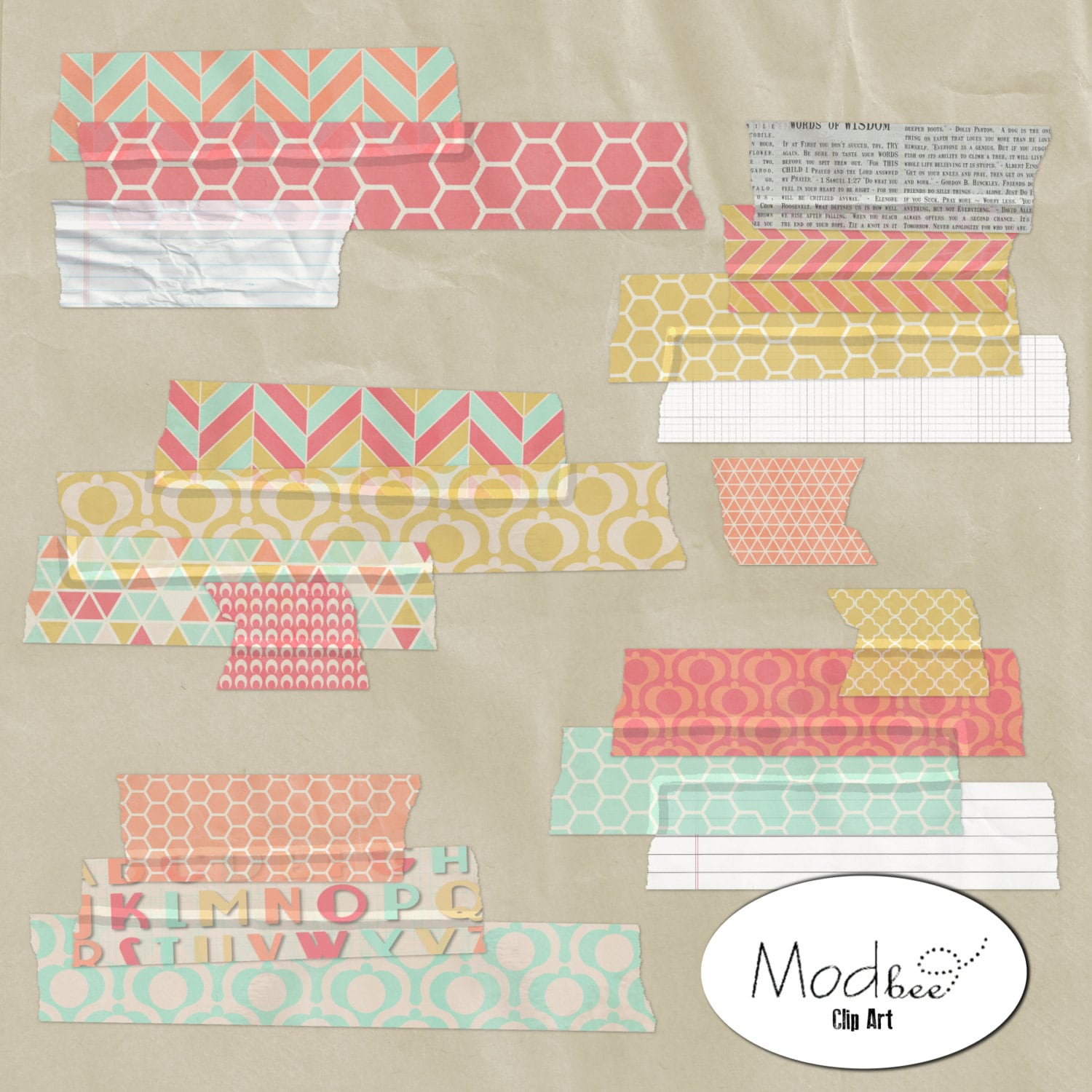 Digital Washi Tape PNG Clip Art Textured Light Teal Coral