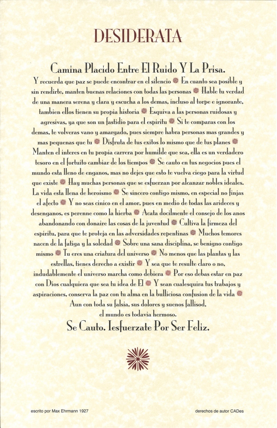 SPANISH Desiderata Poem 11 X 17 Poster Espanol Design