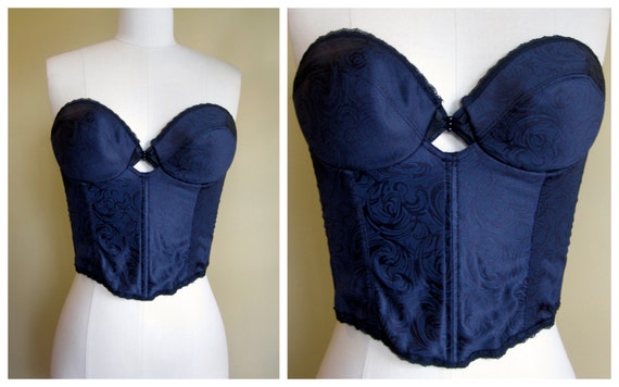 Vintage Black Backless Corset Bustier 36A by The Strouse