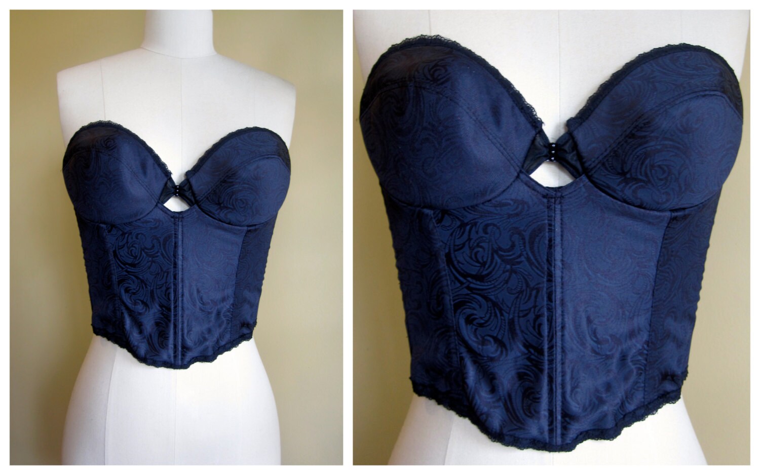 Vintage Black Backless Corset Bustier 36A by The Strouse