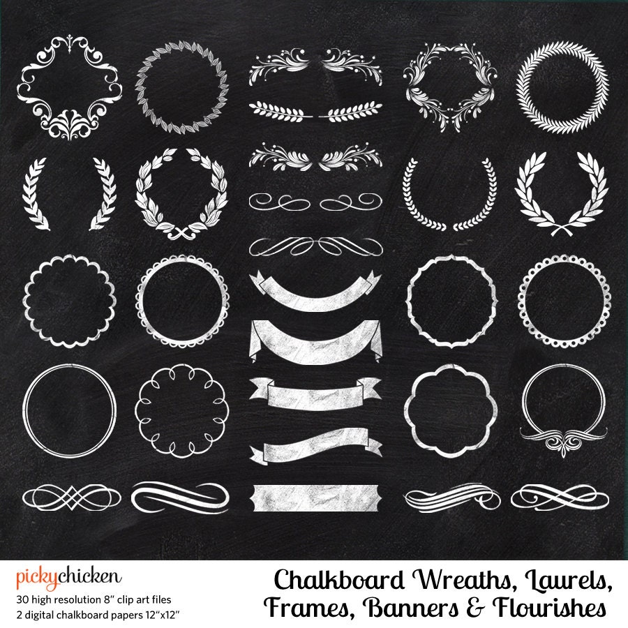 Chalkboard Laurels Wreaths Banners Frames and Flourishes
