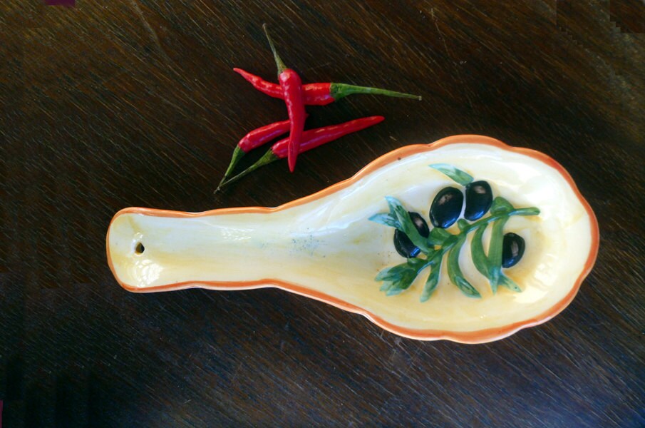 French spoon rest vintage French ceramic kitchen ladle server Olive ...