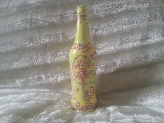 Items similar to Hand painted bottle Mehndi Inspired Design. on Etsy