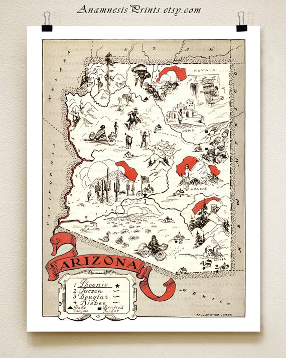 ARIZONA MAP PRINT size & color choices personalize it